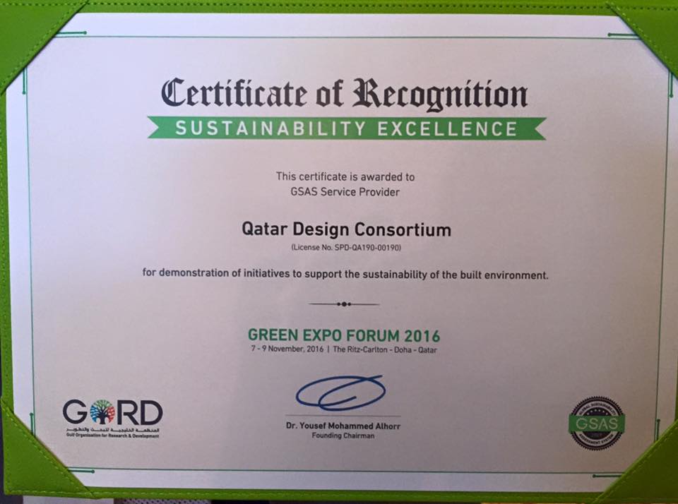 QDC awarded at Green Expo Forum 2016 - Qatar Design Consortium